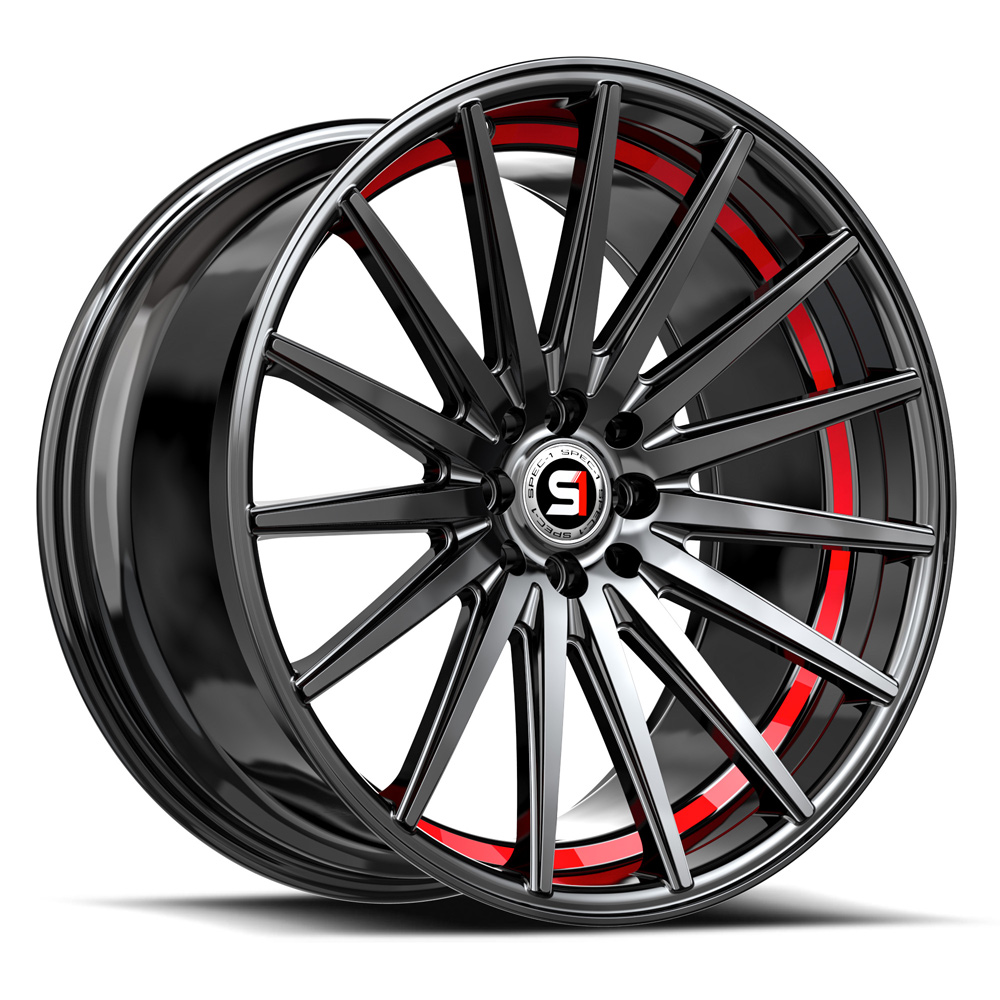 SP-69 19×8.5 5×112 5×114.3 +38 Cb 73.1 Gloss Black & Red Under Cut ...