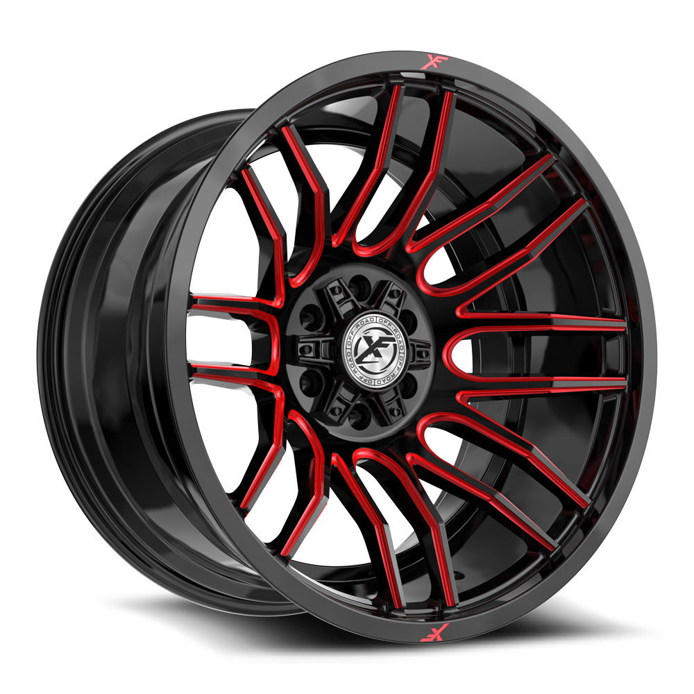 XF-232 18×9 6×135 6×139.7 0 Cb 106.4 Gloss Black & Red Milled – Shop EWWFL